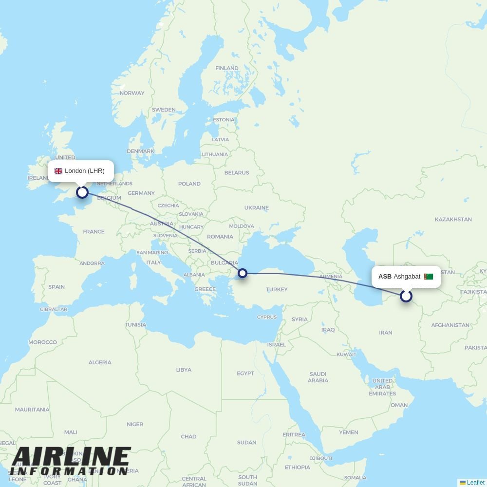 Airlines with flights from Ashgabat to London (ASB to LHR) | Airline ...