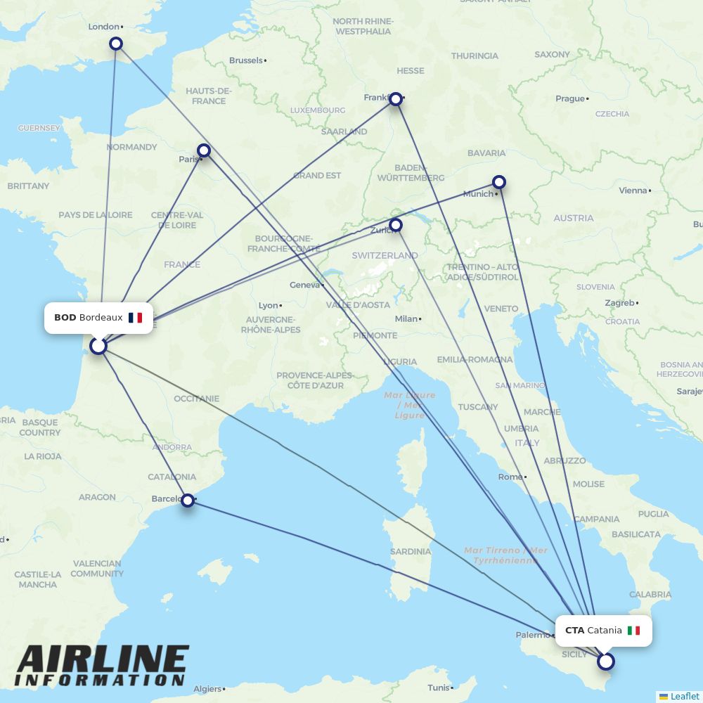 Airlines with flights from Bordeaux to Catania (BOD to CTA) | Airline Information