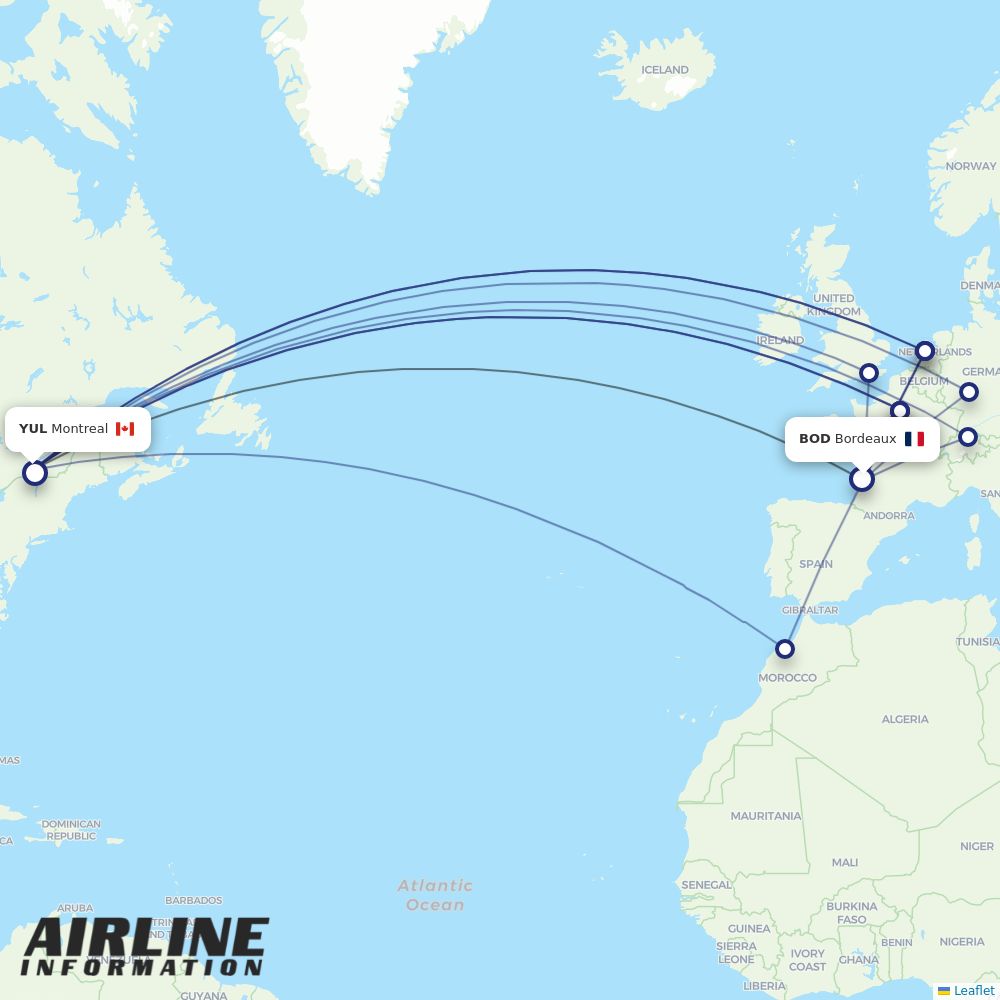 Airlines with flights from Bordeaux to Montreal (BOD to YUL) | Airline ...