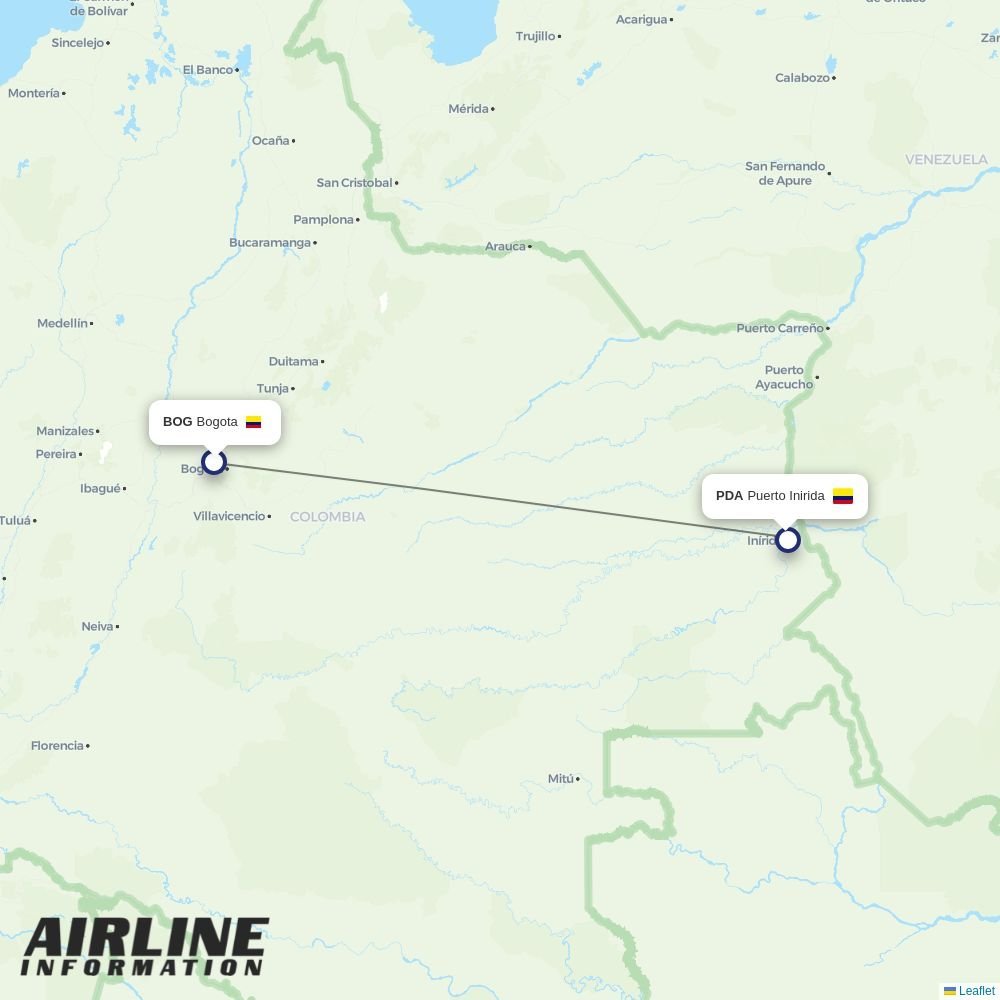 Airlines with flights from Bogota to Puerto Inirida (BOG to PDA ...