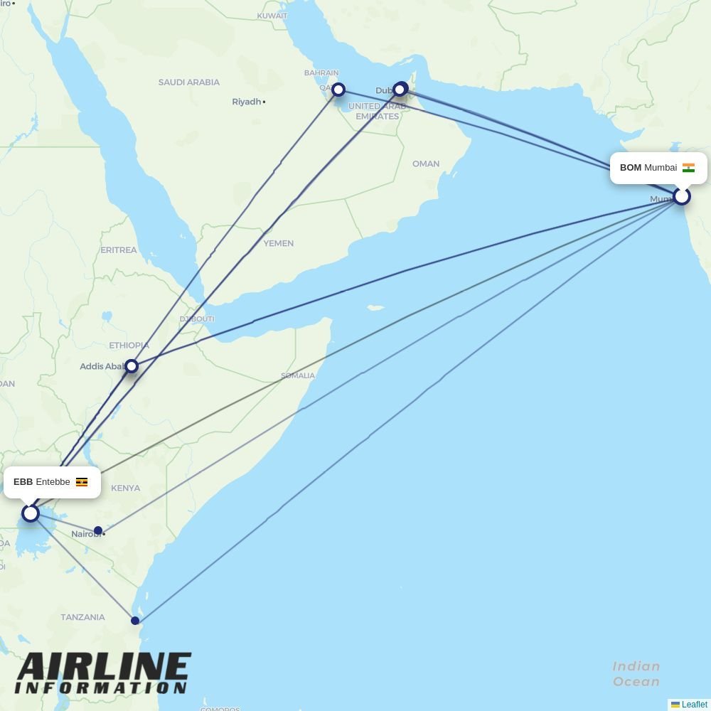 Airlines with flights from Mumbai to Entebbe (BOM to EBB) | Airline ...