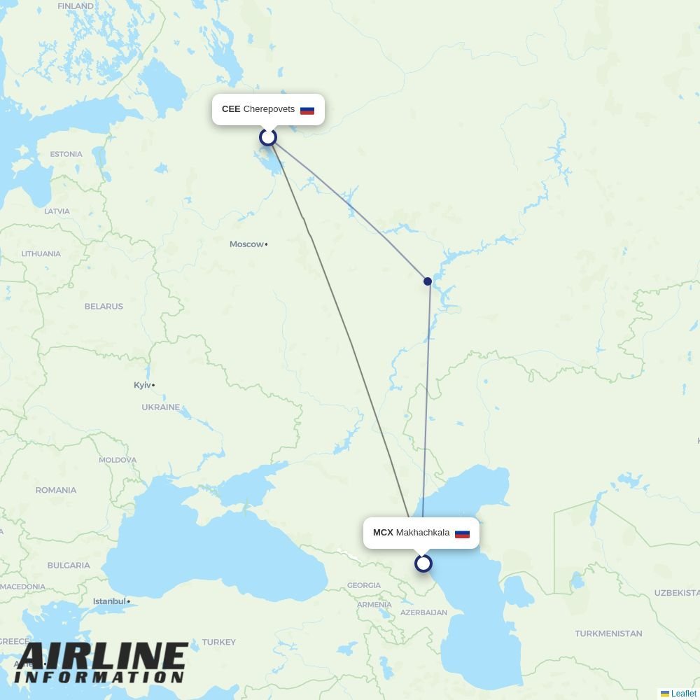 Airlines with flights from Cherepovets to Makhachkala (CEE to MCX ...
