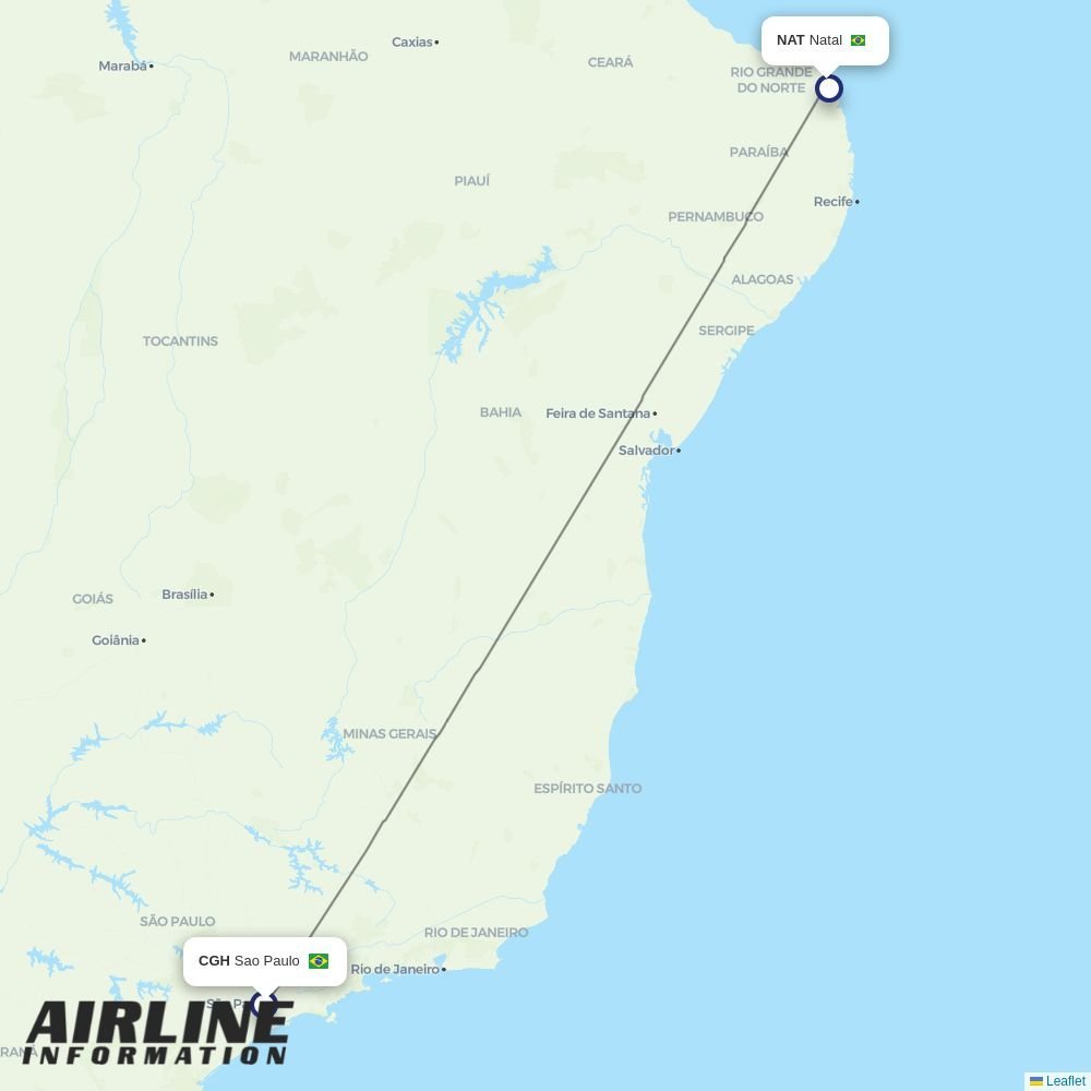 Airlines with flights from Sao Paulo to Natal (CGH to NAT) | Airline ...