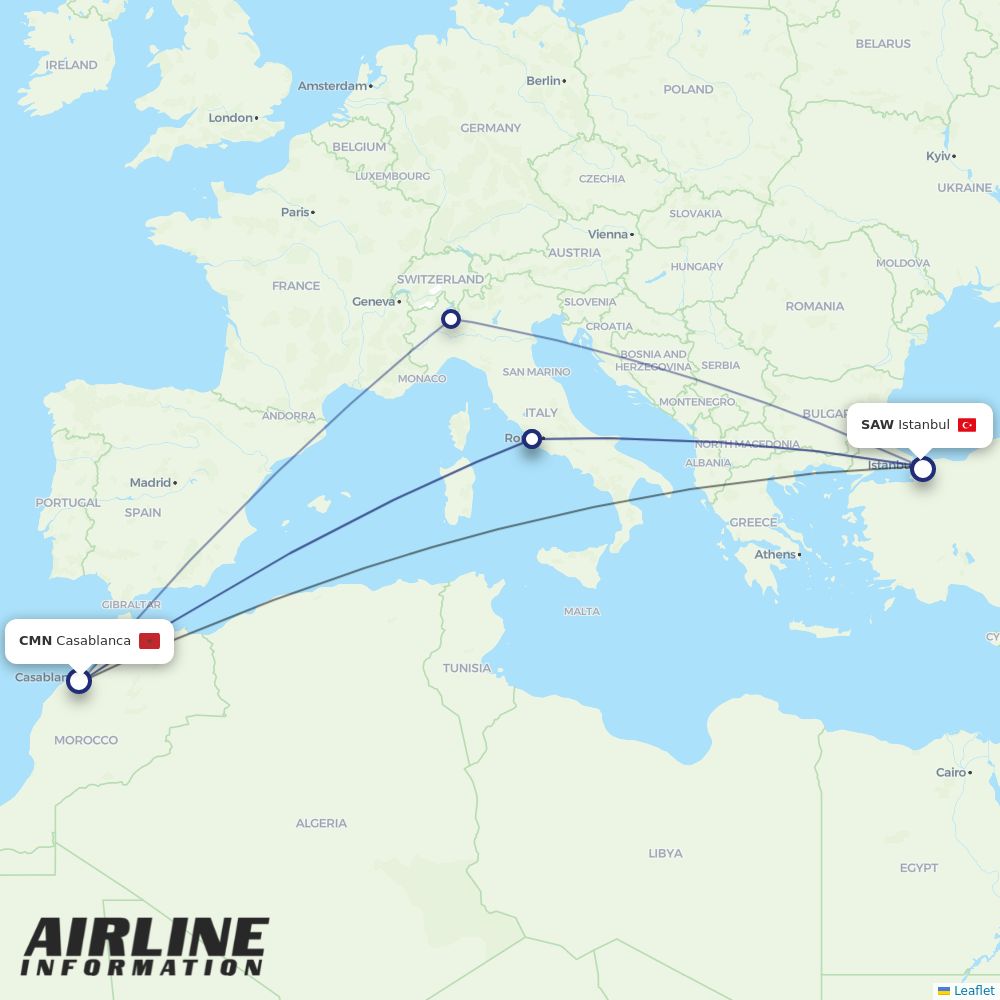 Airlines with flights from Casablanca to Istanbul (CMN to SAW ...