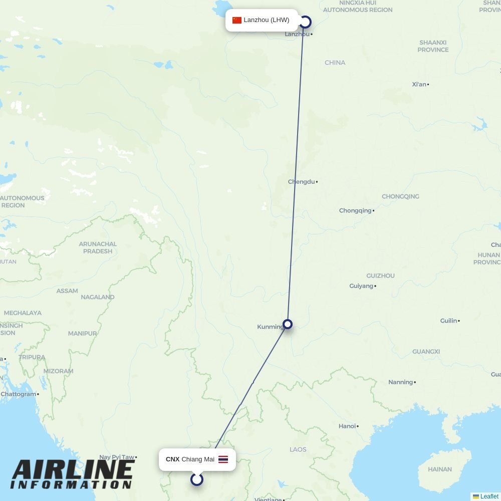 Airlines with flights from Chiang Mai to Lanzhou (CNX to LHW) | Airline ...