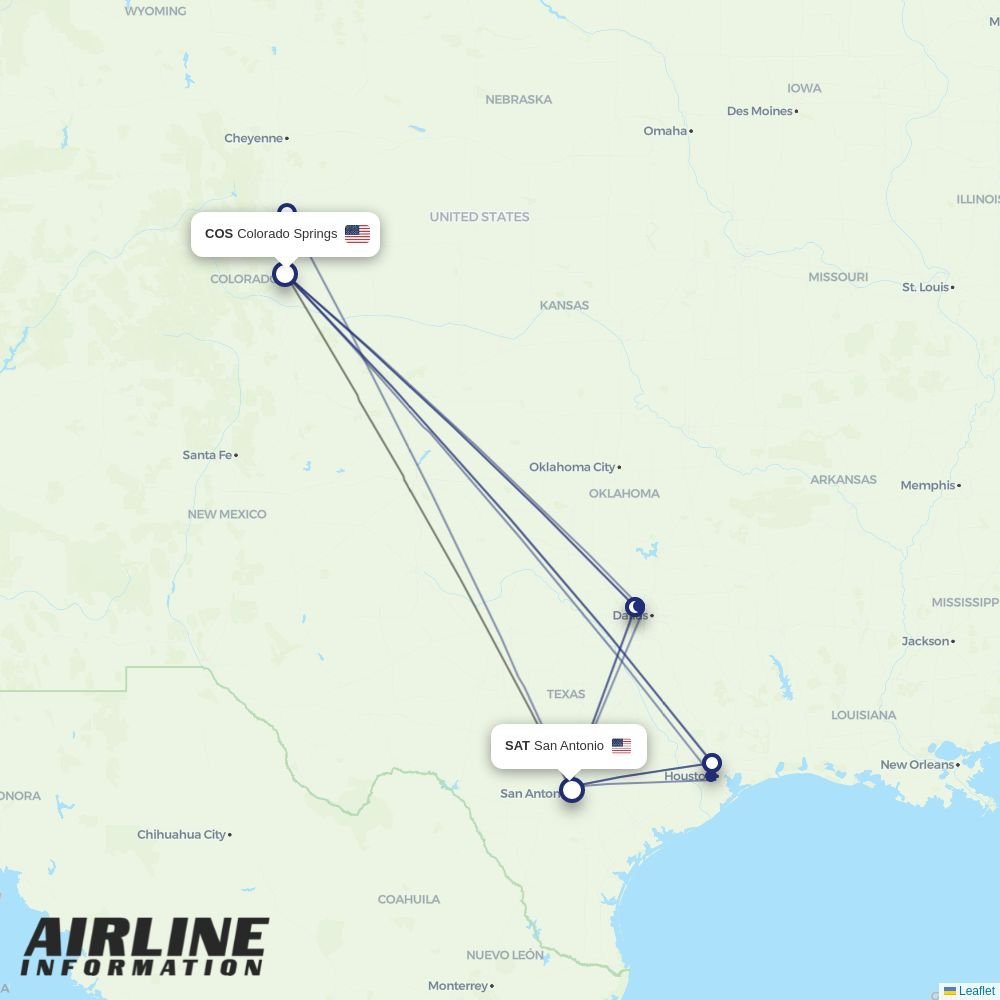 Airlines with flights from Colorado Springs to San Antonio (COS to SAT ...