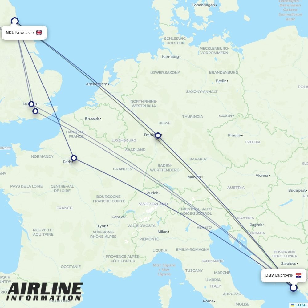Airlines with flights from Dubrovnik to Newcastle (DBV to NCL ...