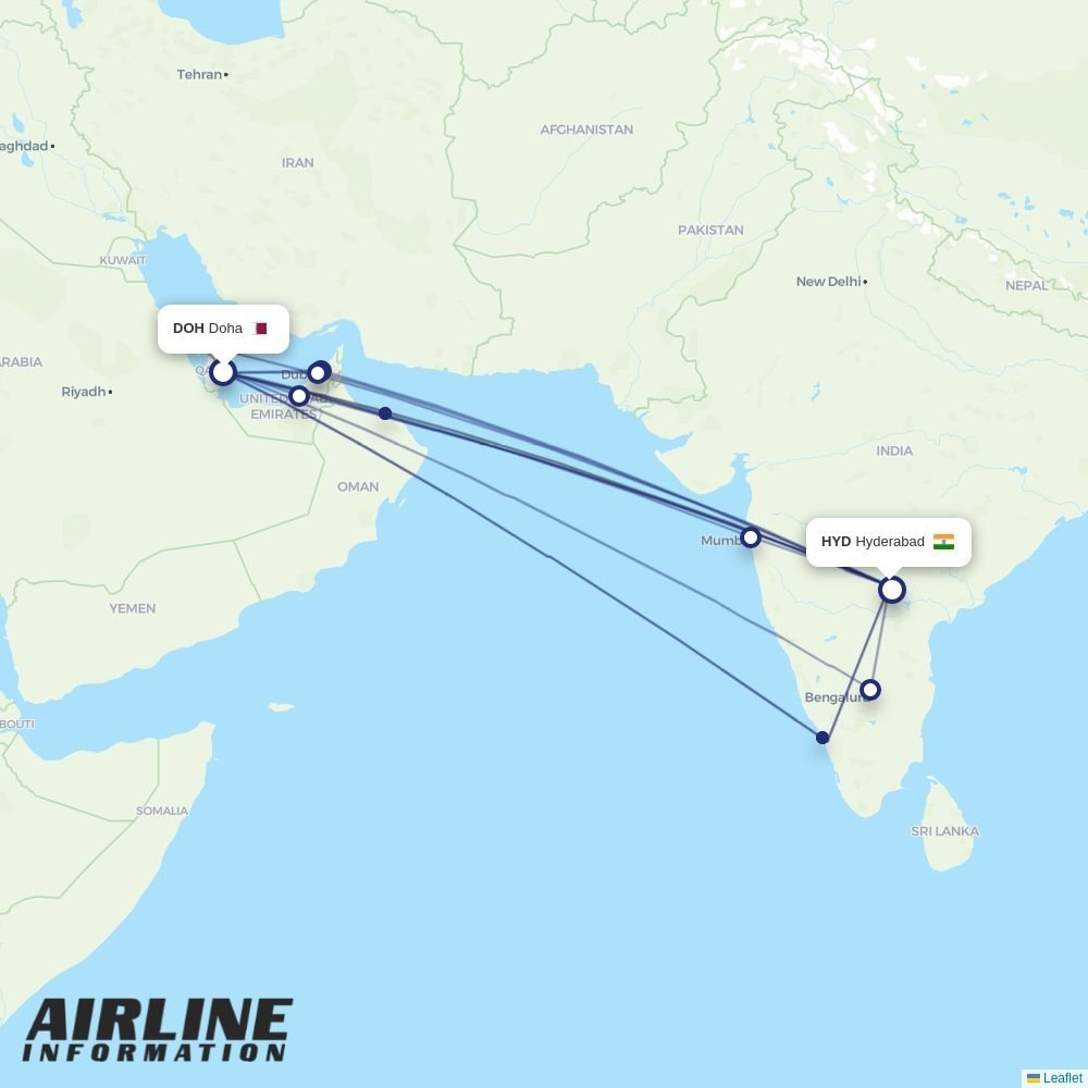 Airlines with flights from Doha to Hyderabad (DOH to HYD) | Airline ...