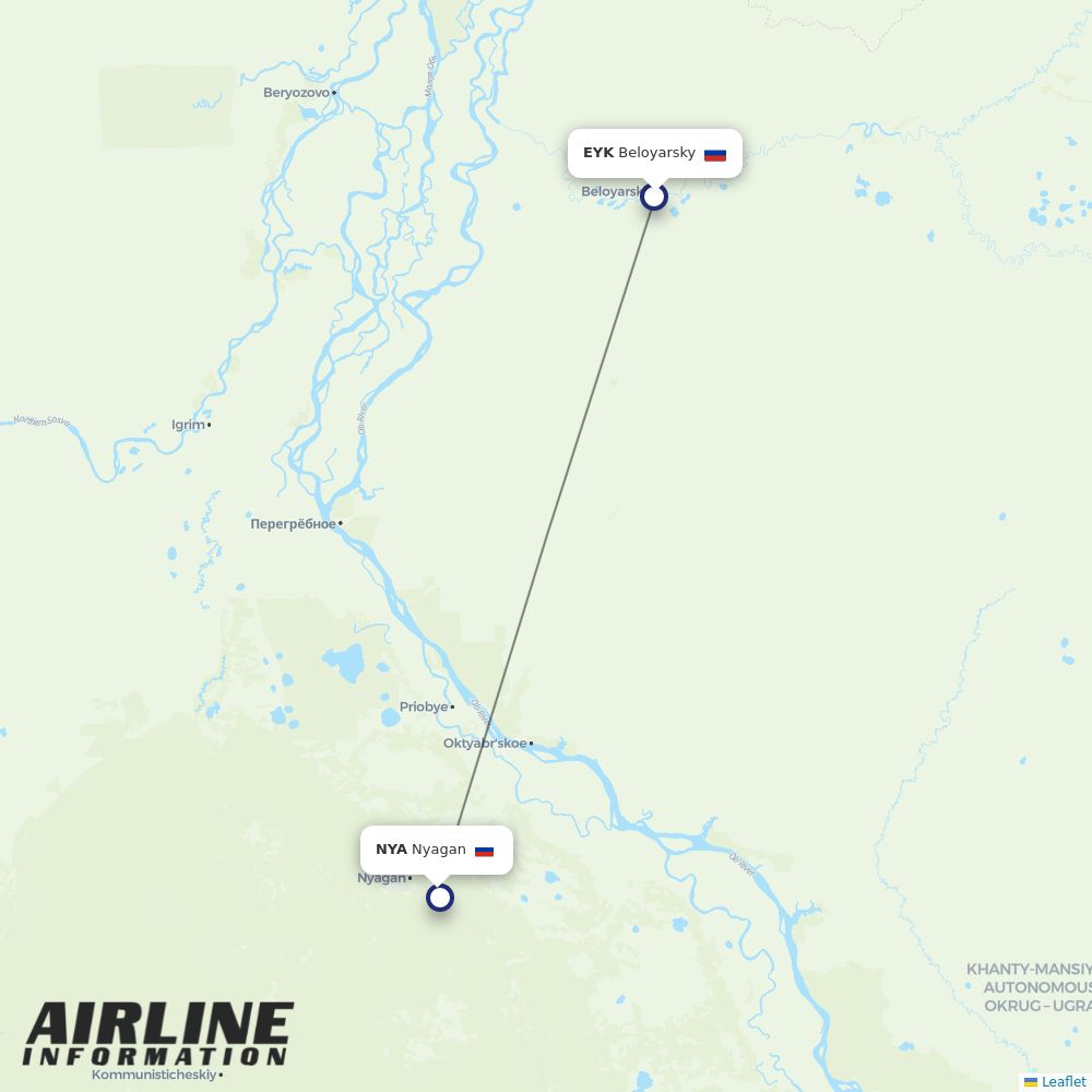 Airlines with flights from Beloyarsky to Nyagan (EYK to NYA) | Airline ...