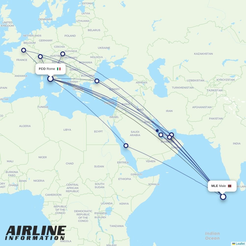 Airlines with flights from Rome to Male (FCO to MLE) | Airline Information