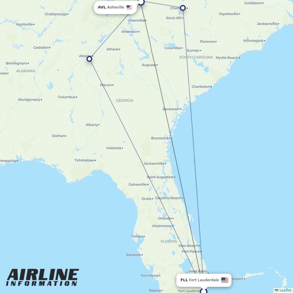 Airlines with flights from Fort Lauderdale to Asheville (FLL to AVL ...