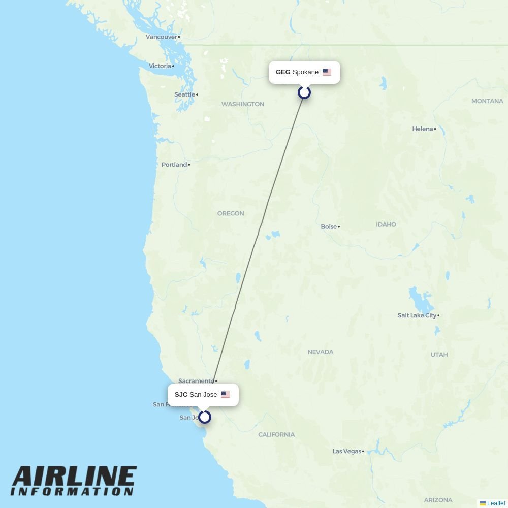 Airlines with flights from Spokane to San Jose (GEG to SJC) | Airline ...