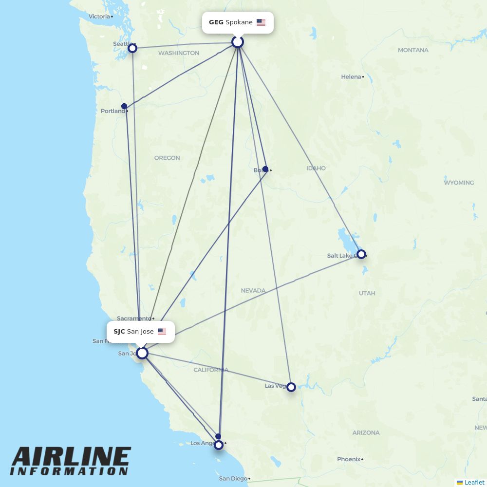 Airlines with flights from Spokane to San Jose (GEG to SJC) | Airline ...