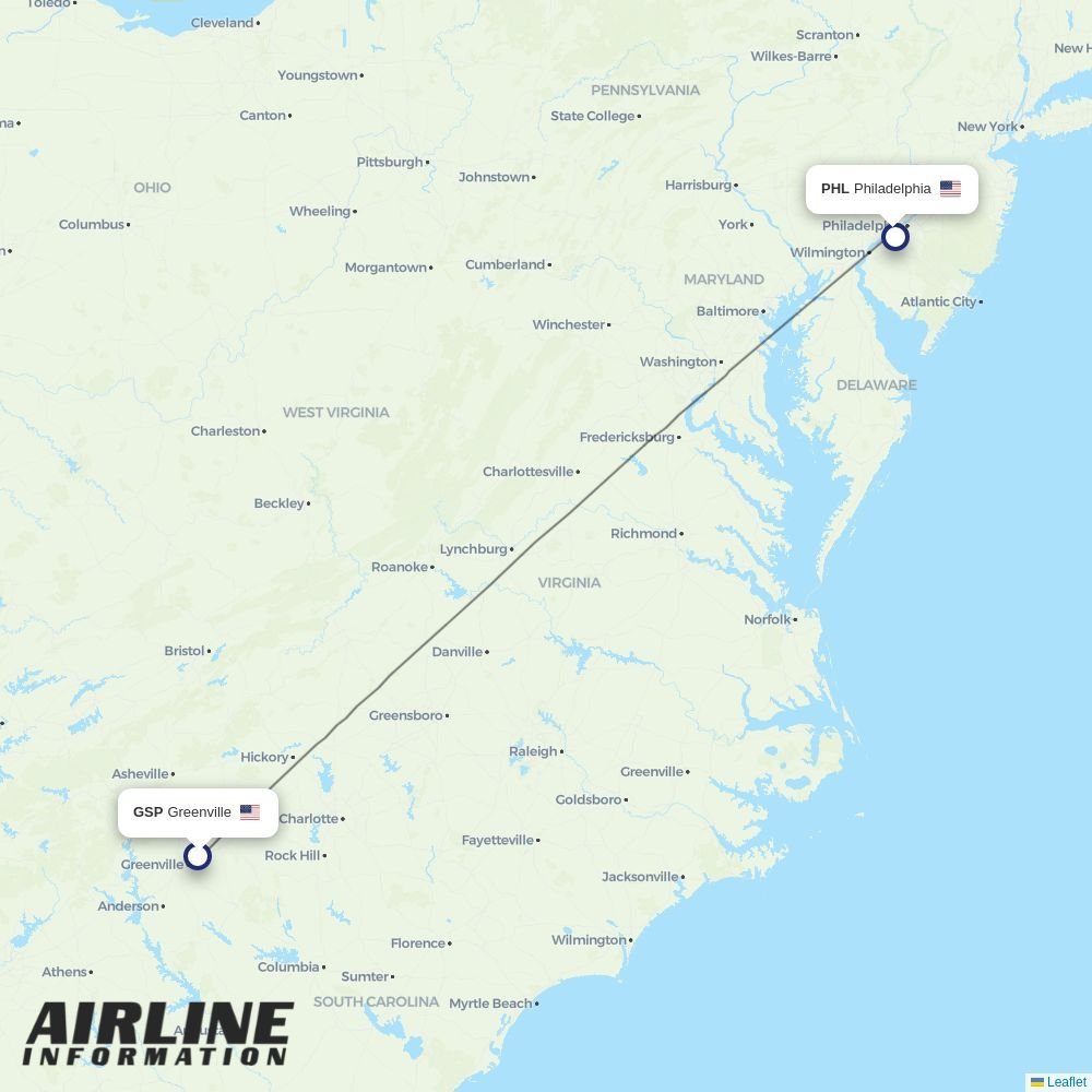 Airlines with flights from Greenville to Philadelphia (GSP to PHL ...