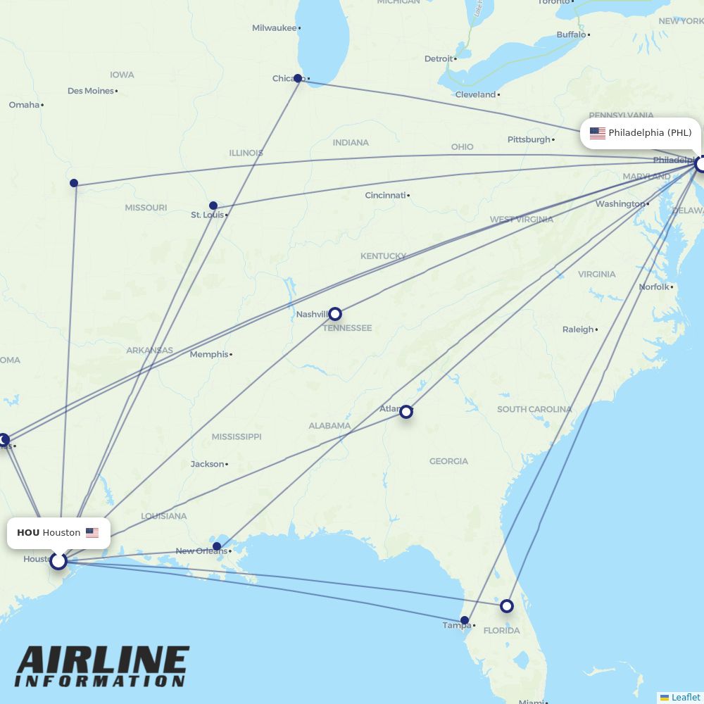 Airlines with flights from Houston to Philadelphia (HOU to PHL ...