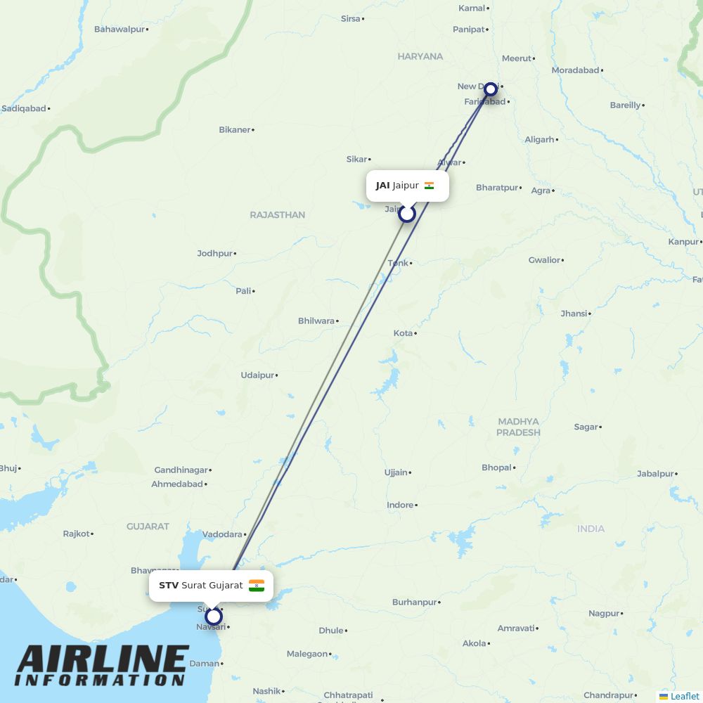 Airlines with flights from Jaipur to Surat Gujarat (JAI to STV ...