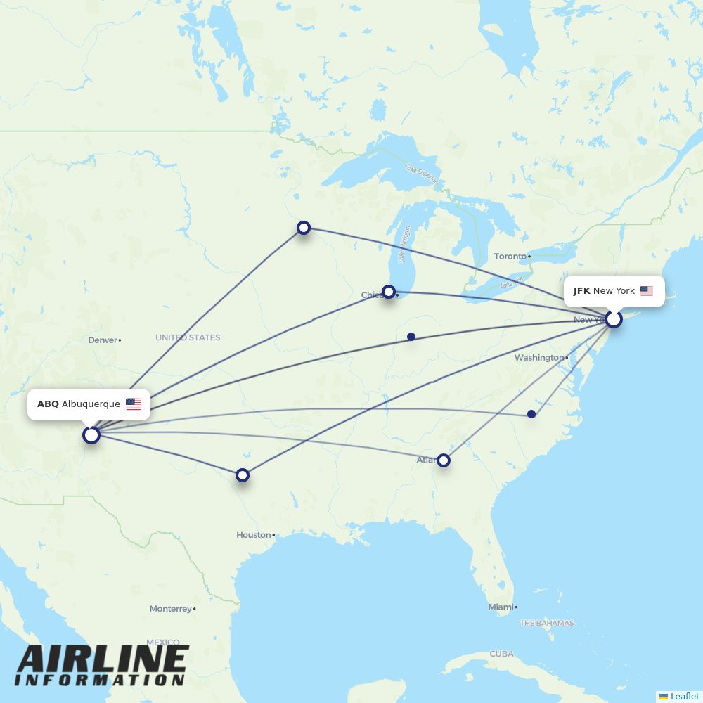 Airlines with flights from New York to Albuquerque (JFK to ABQ ...