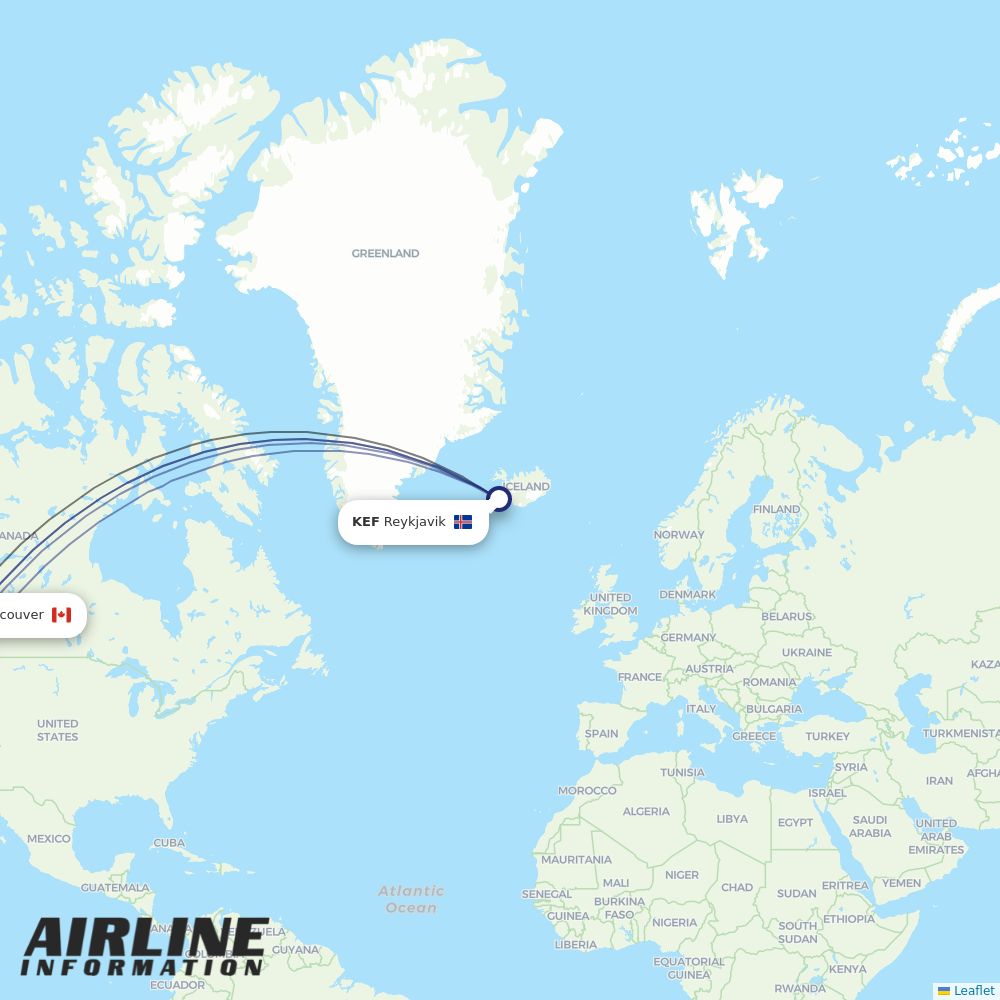 Airlines with flights from Reykjavik to Vancouver (KEF to YVR ...