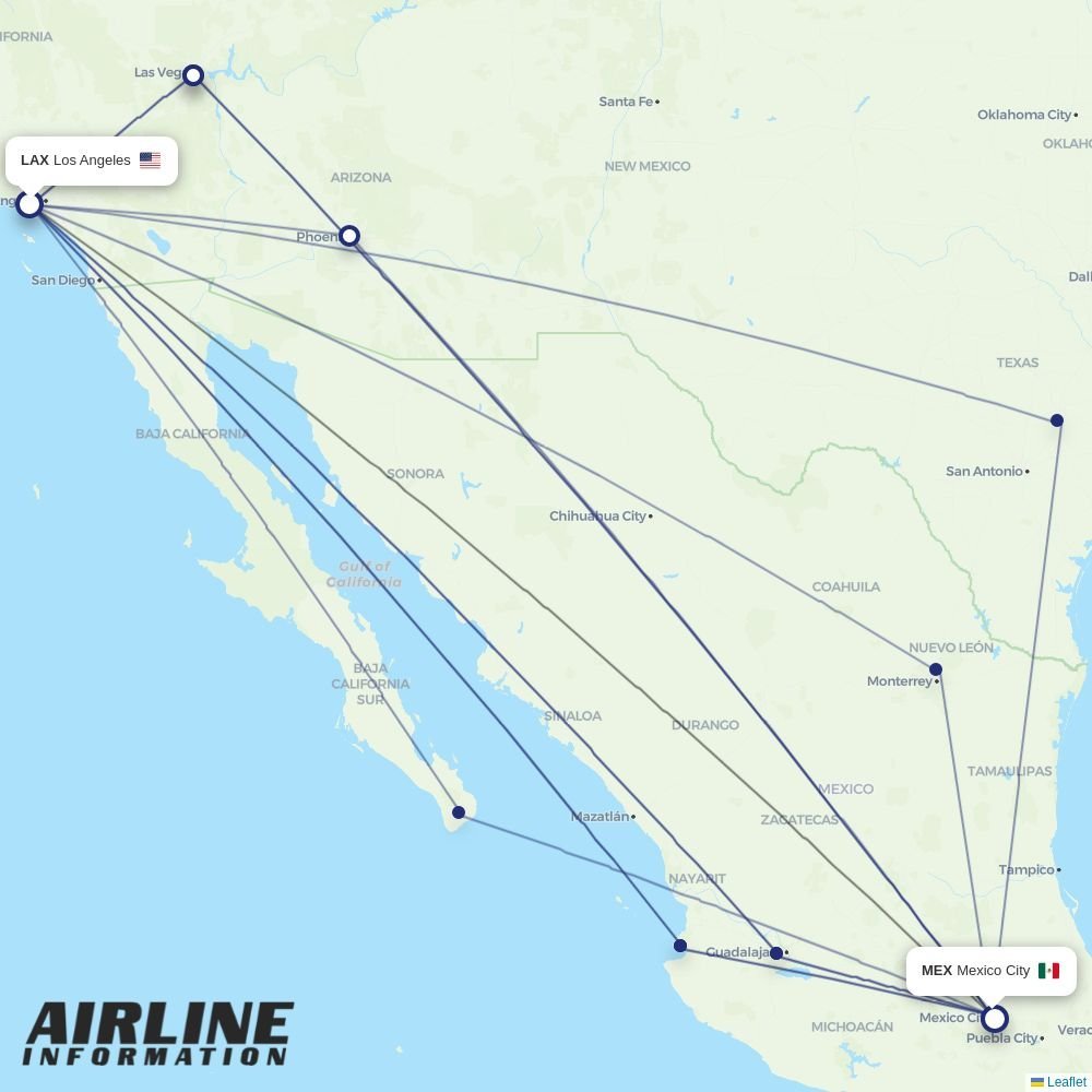 Airlines with flights from Los Angeles to Mexico City (LAX to MEX ...