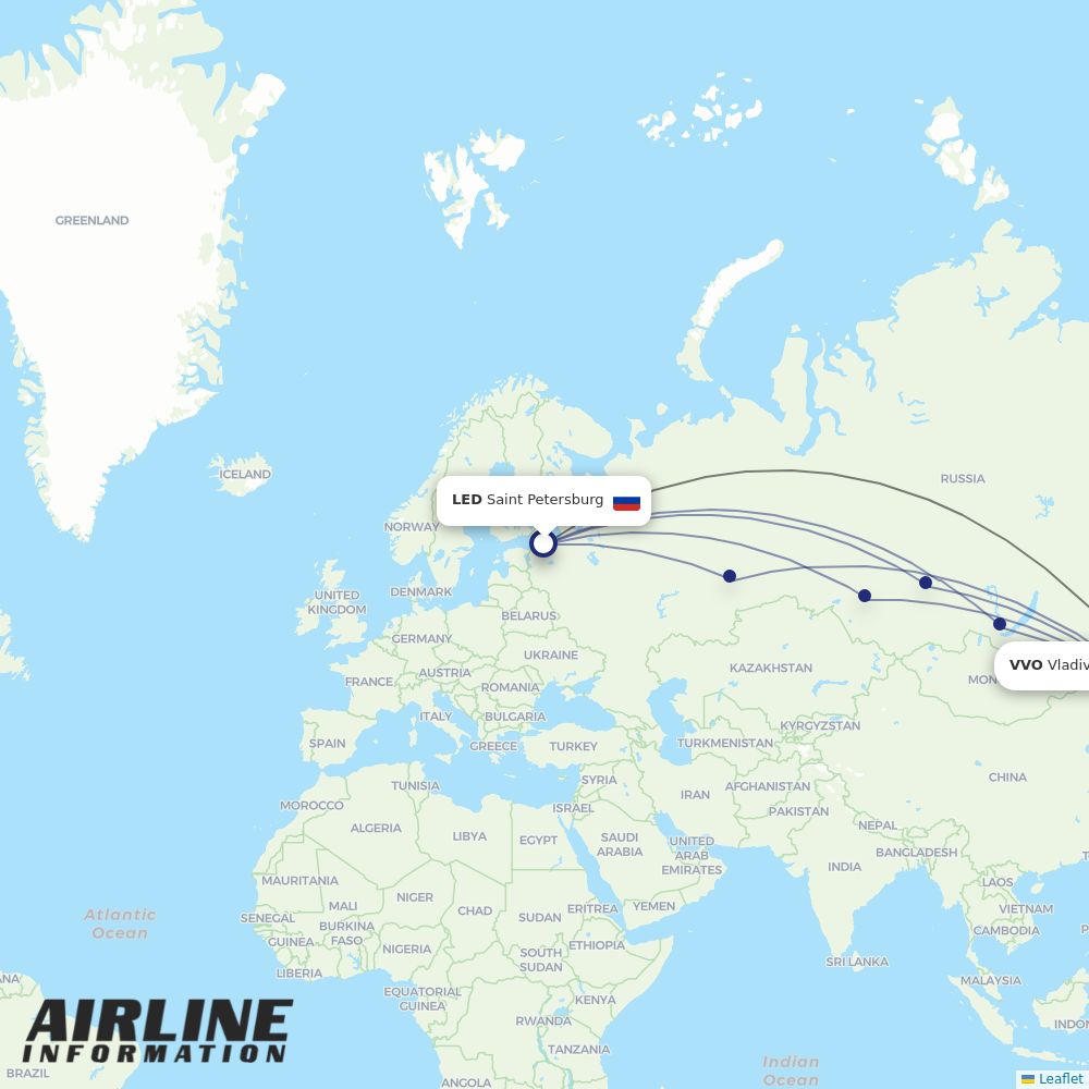 Airlines with flights from Saint Petersburg to Vladivostok (LED to VVO ...
