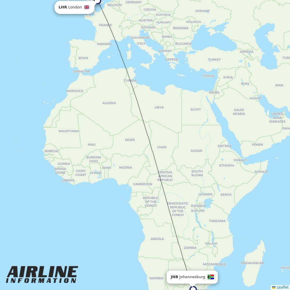 Airlines with flights from London to Johannesburg (LHR to JNB ...
