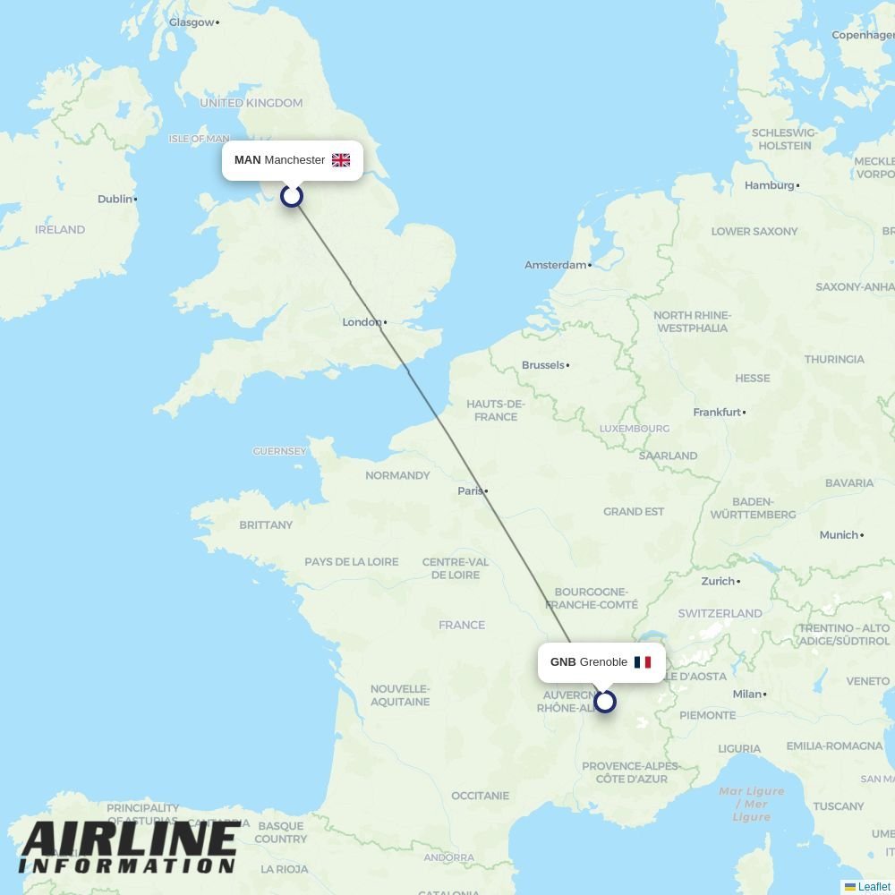 Airlines with flights from Manchester to Grenoble (MAN to GNB ...
