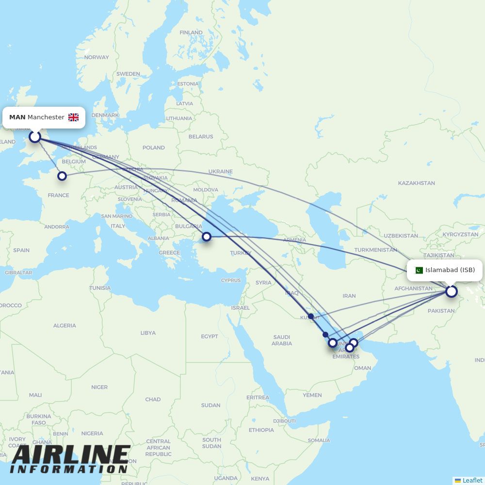 Airlines with flights from Manchester to Islamabad (MAN to ISB ...