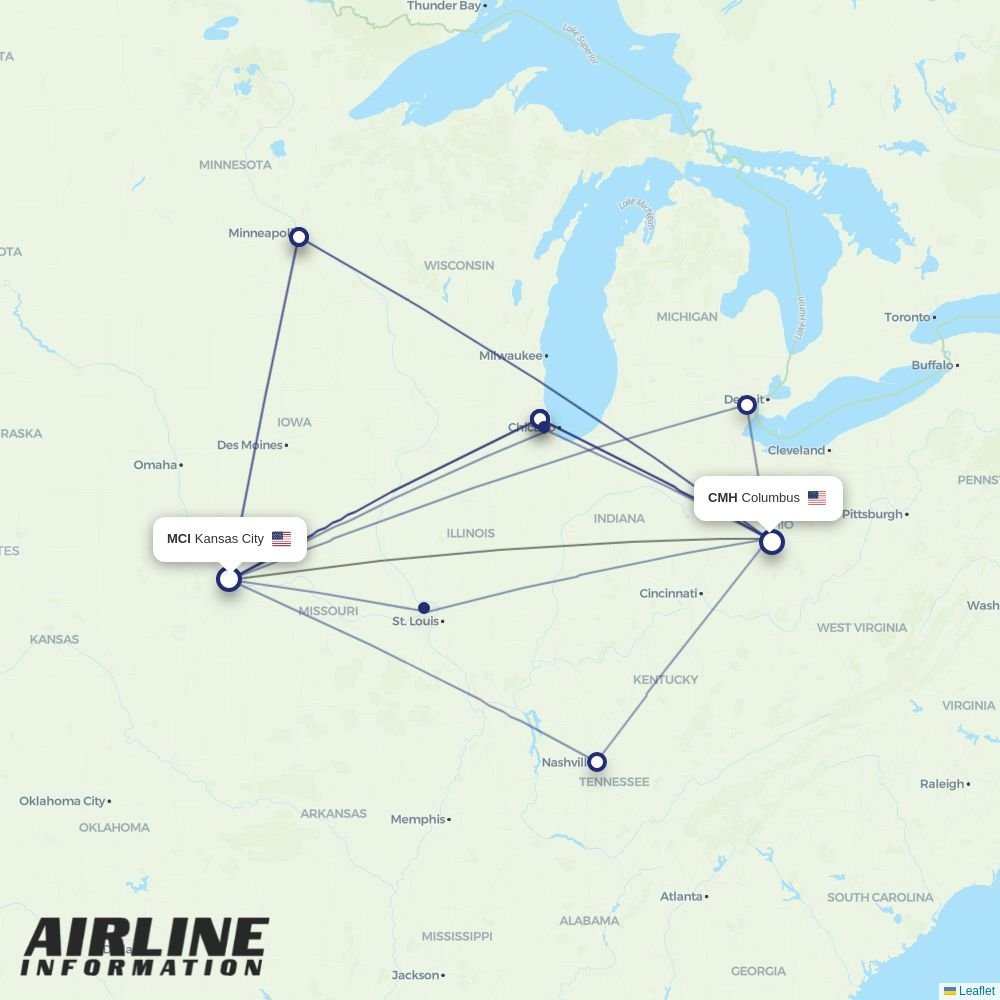 Airlines with flights from Kansas City to Columbus (MCI to CMH ...