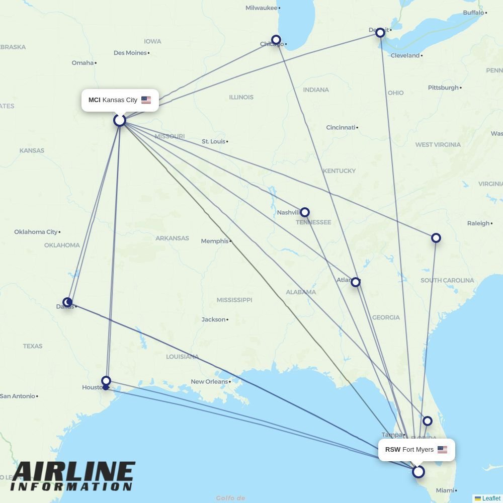 Airlines with flights from Kansas City to Fort Myers (MCI to RSW ...