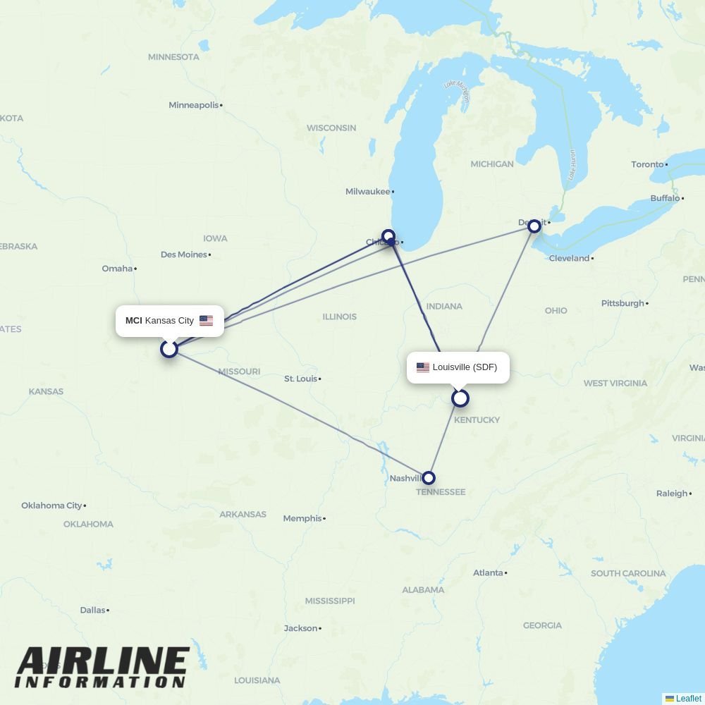 Airlines with flights from Kansas City to Louisville (MCI to SDF ...