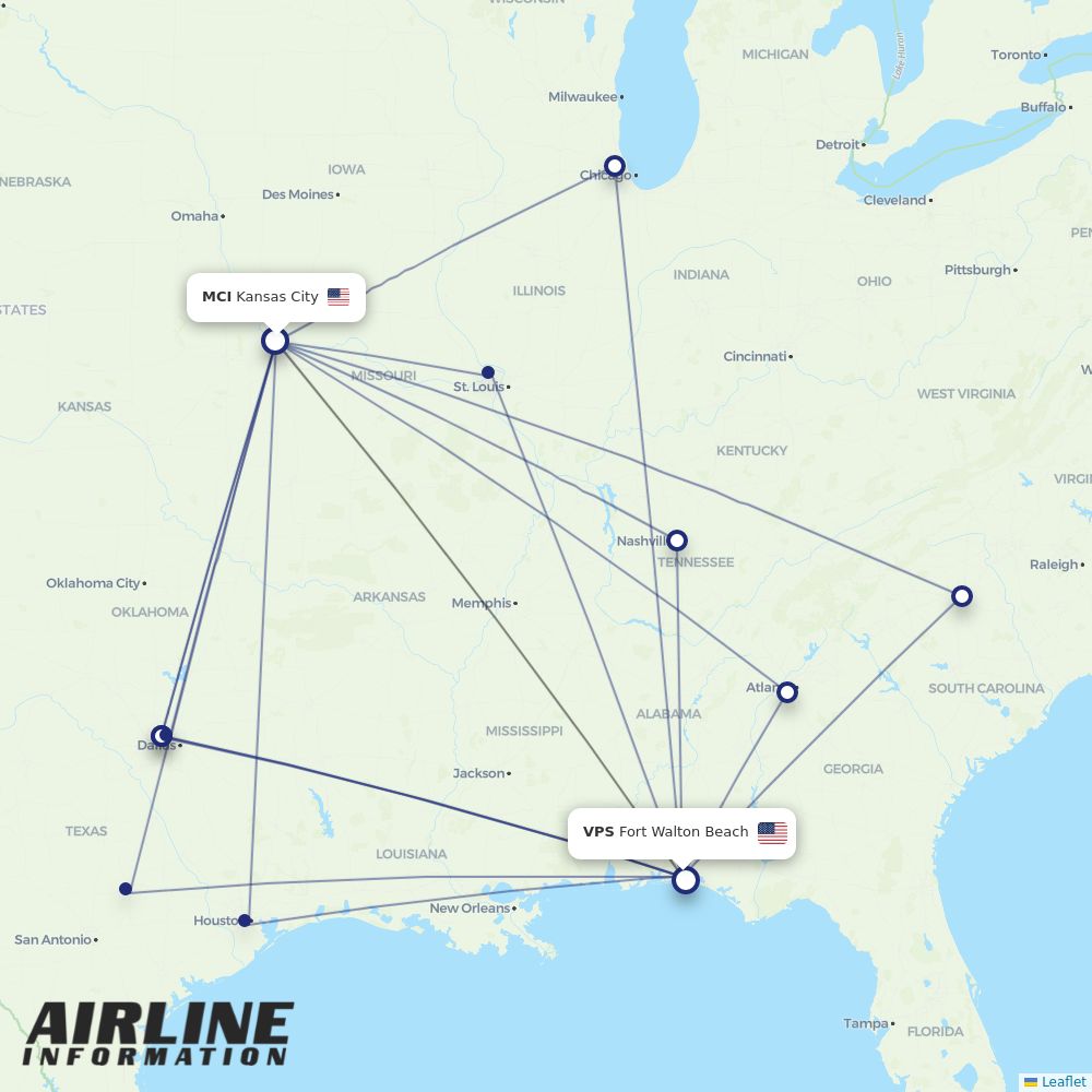 Airlines with flights from Kansas City to Fort Walton Beach (MCI to VPS ...