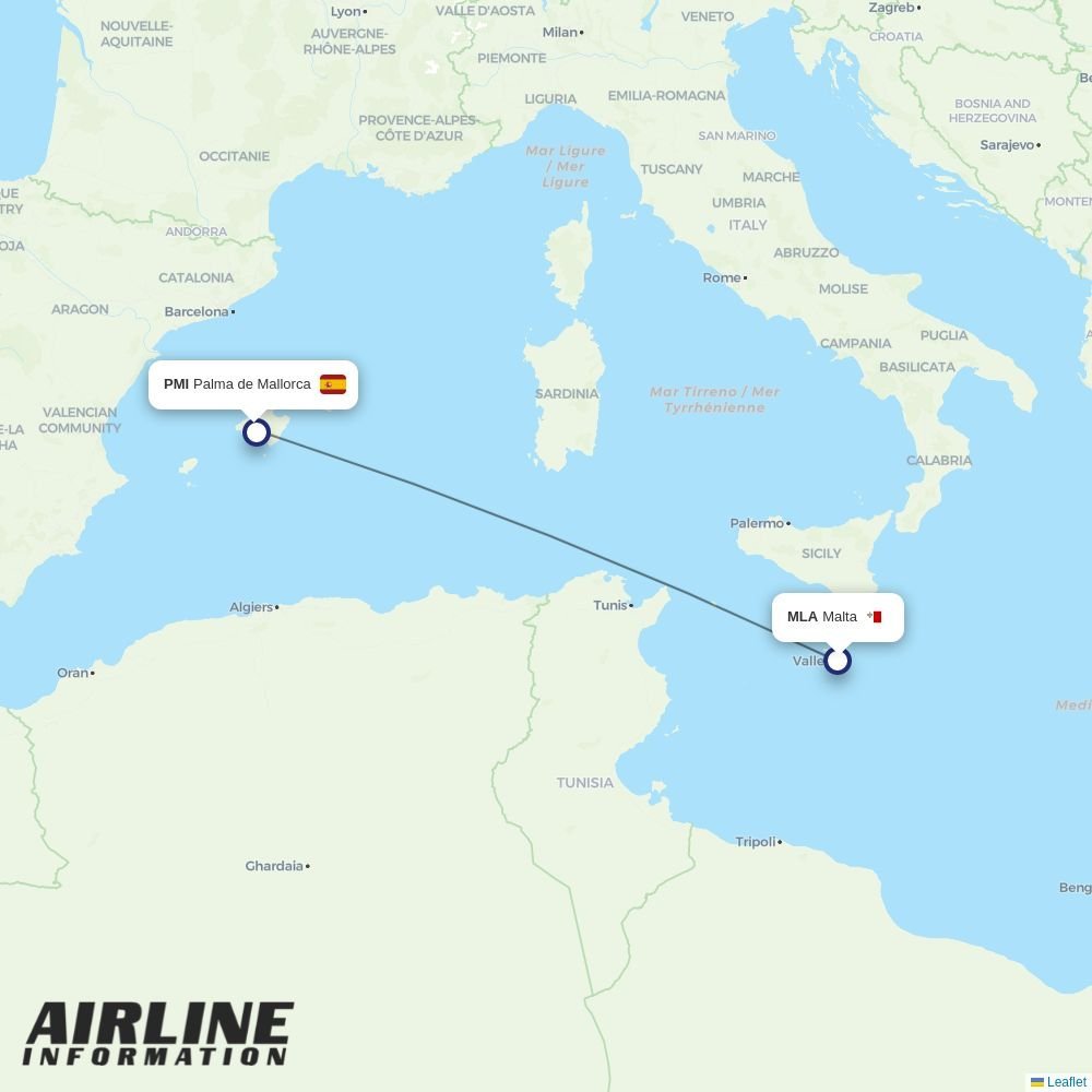 Airlines with flights from Malta to Palma de Mallorca (MLA to PMI ...