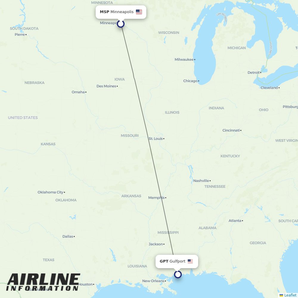 Airlines with flights from Minneapolis to Gulfport (MSP to GPT) | Airline Information