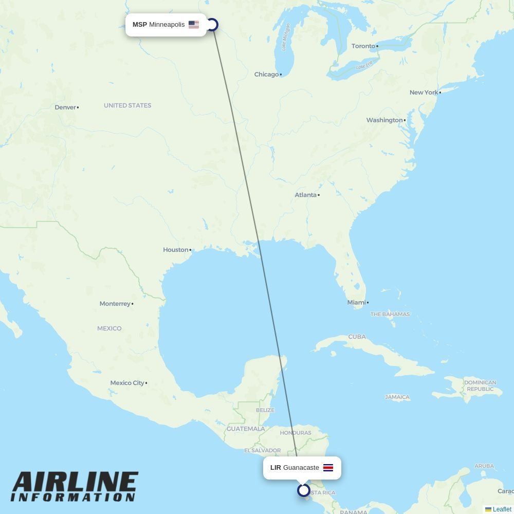 Airlines with flights from Minneapolis to Guanacaste (MSP to LIR ...
