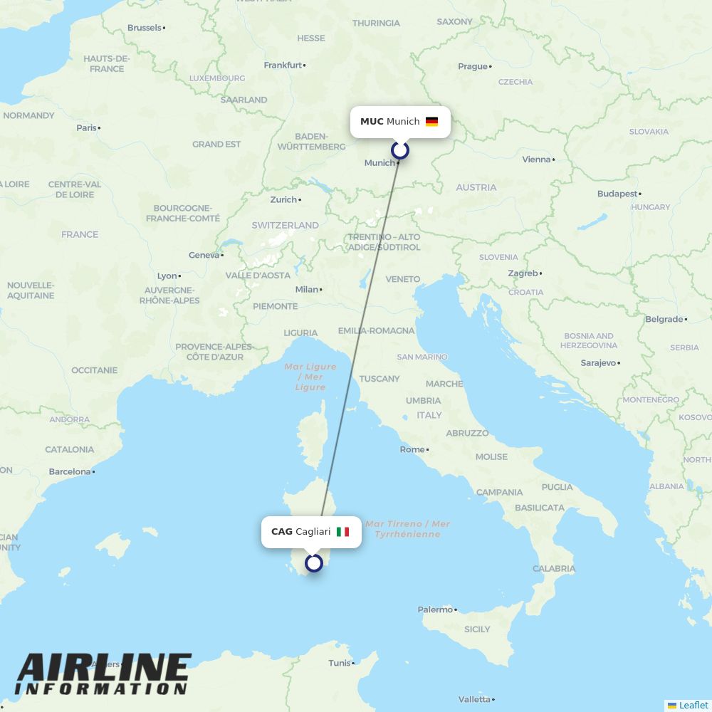 Airlines with flights from Munich to Cagliari (MUC to CAG) | Airline Information