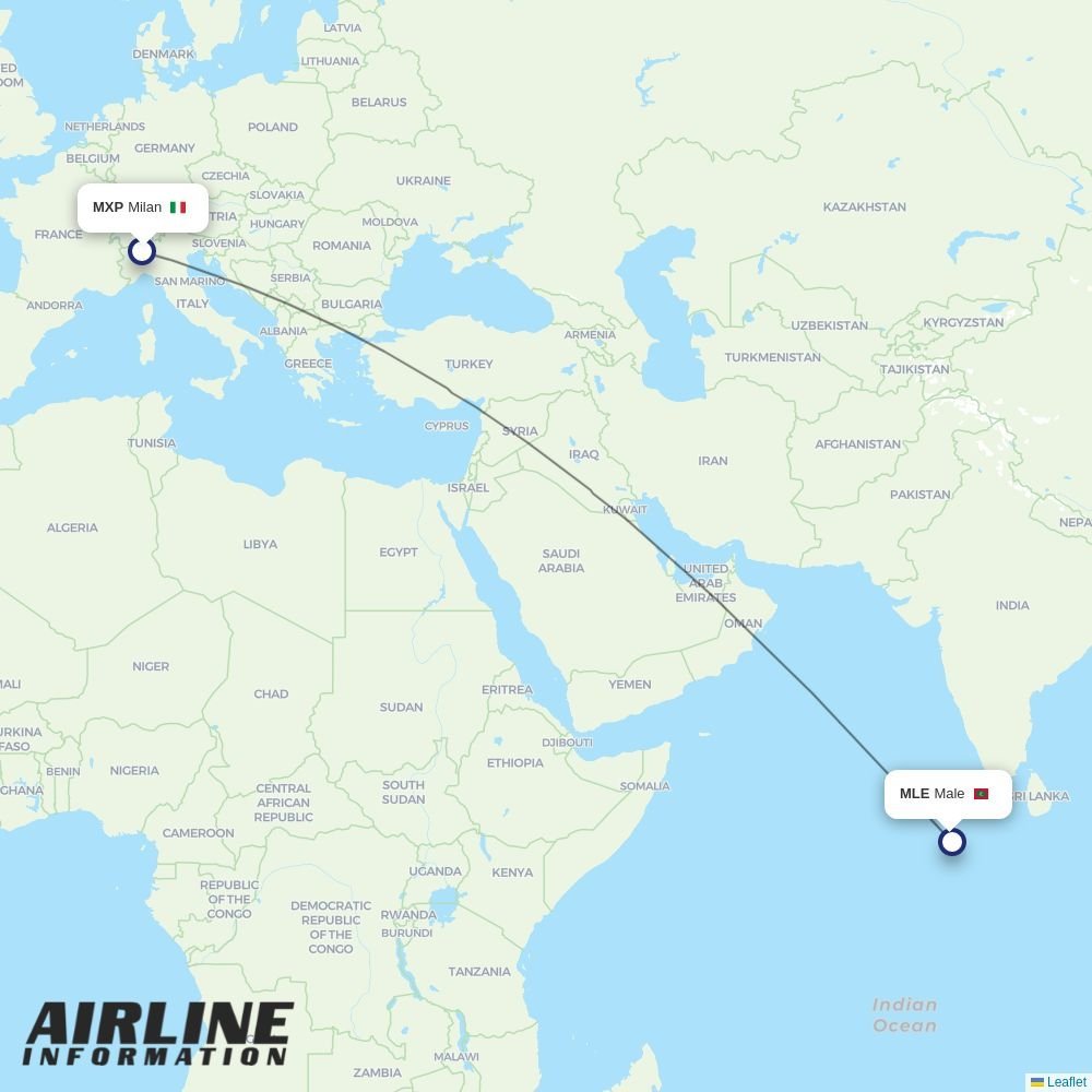 Airlines with flights from Milan to Male (MXP to MLE) | Airline Information