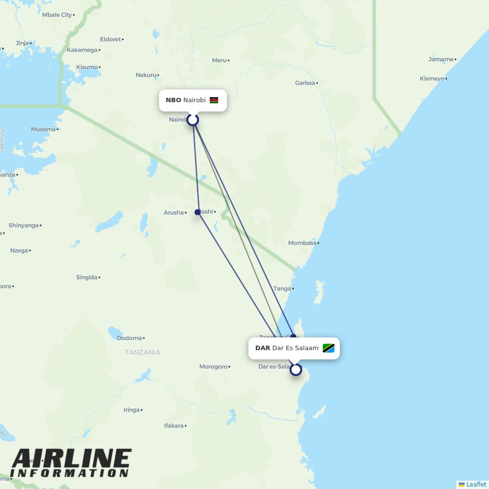 Airlines with flights from Nairobi to Dar Es Salaam (NBO to DAR) | Airline Information