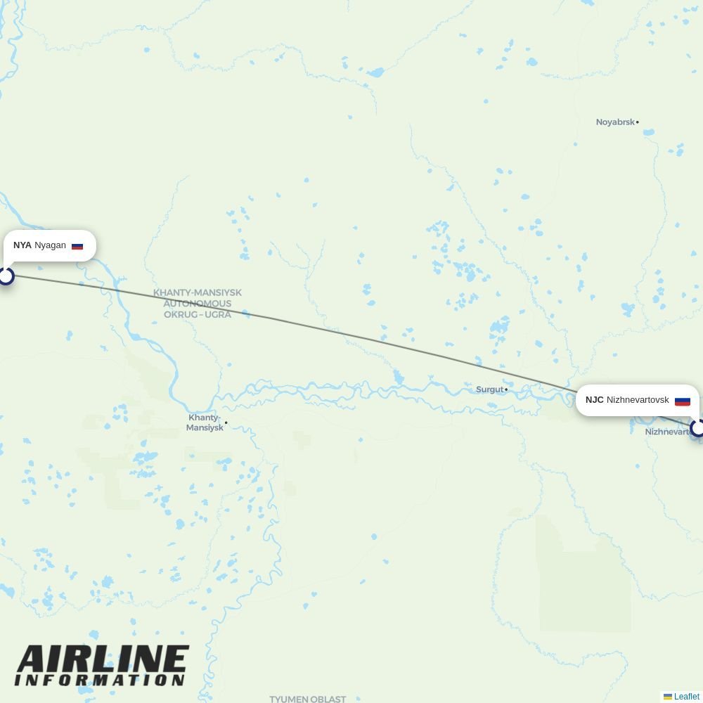 Airlines with flights from Nizhnevartovsk to Nyagan (NJC to NYA ...
