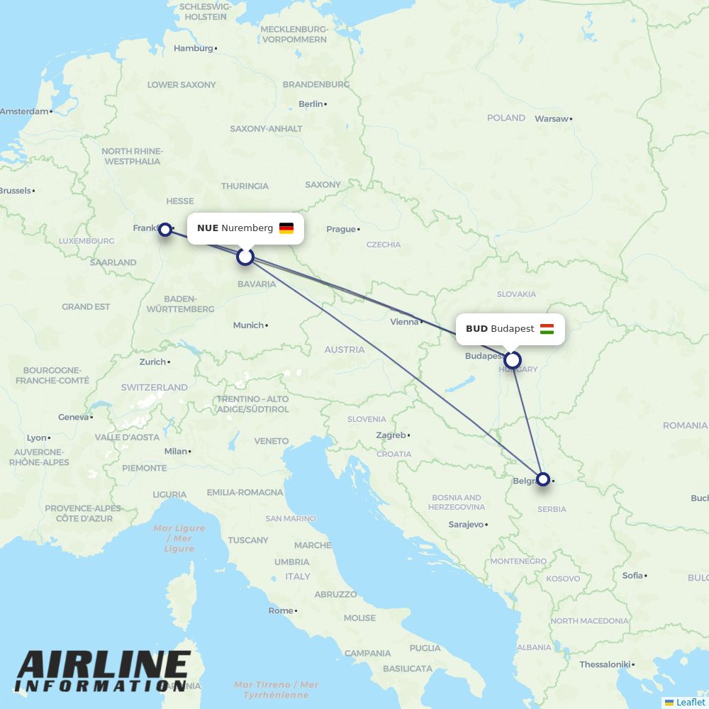 Airlines with flights from Nuremberg to Budapest (NUE to BUD) | Airline Information