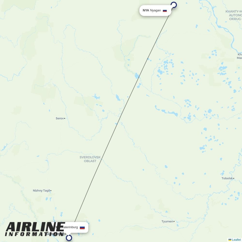 Airlines with flights from Nyagan to Yekaterinburg (NYA to SVX ...