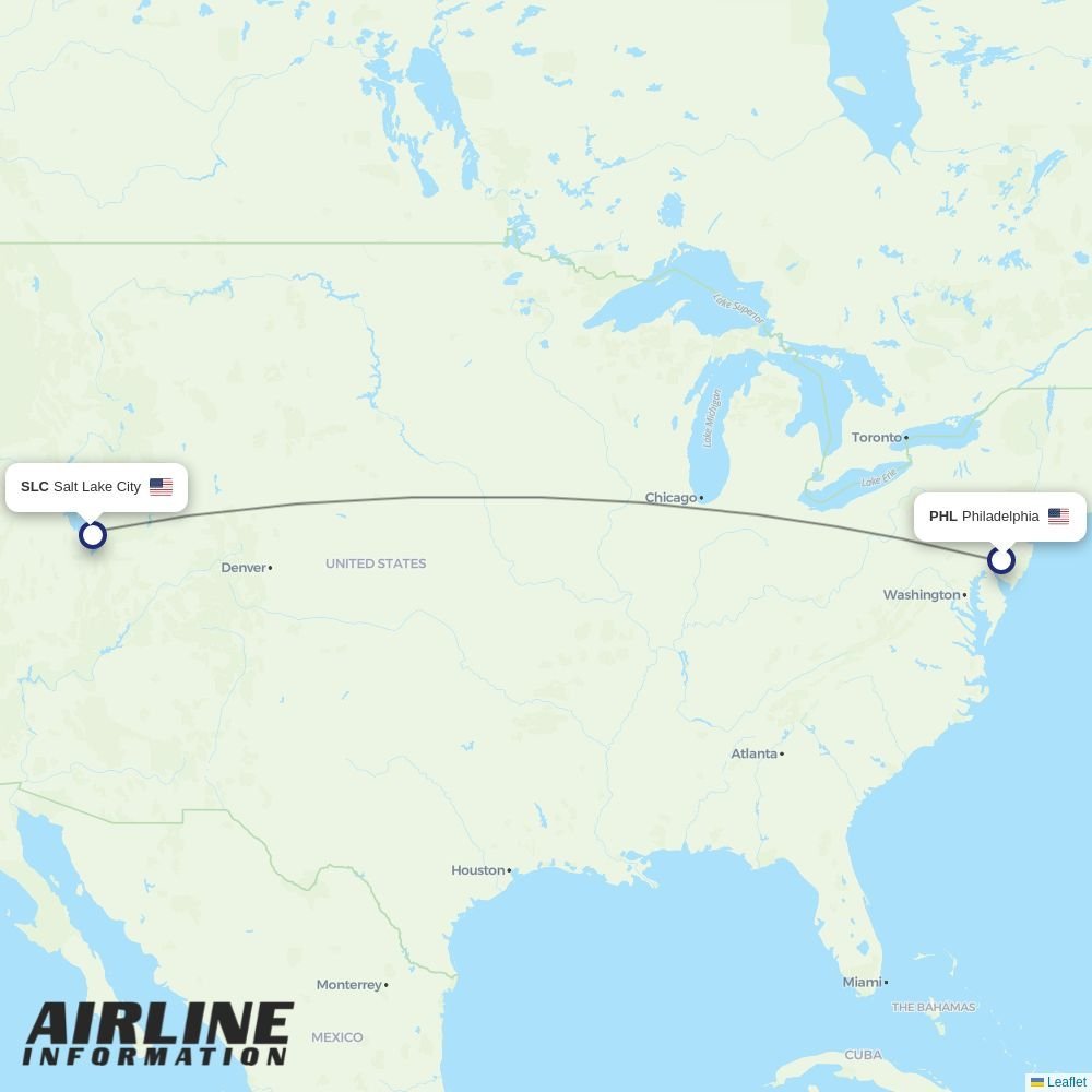 Airlines with flights from Philadelphia to Salt Lake City (PHL to SLC ...