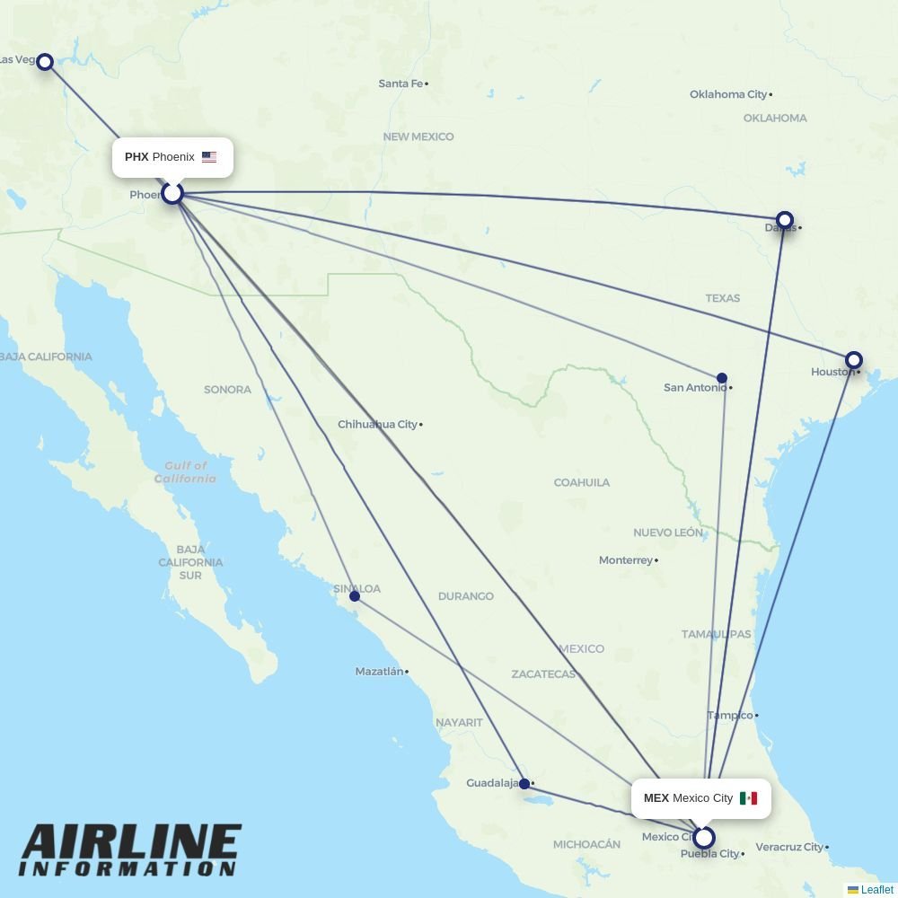 Airlines with flights from Phoenix to Mexico City (PHX to MEX ...
