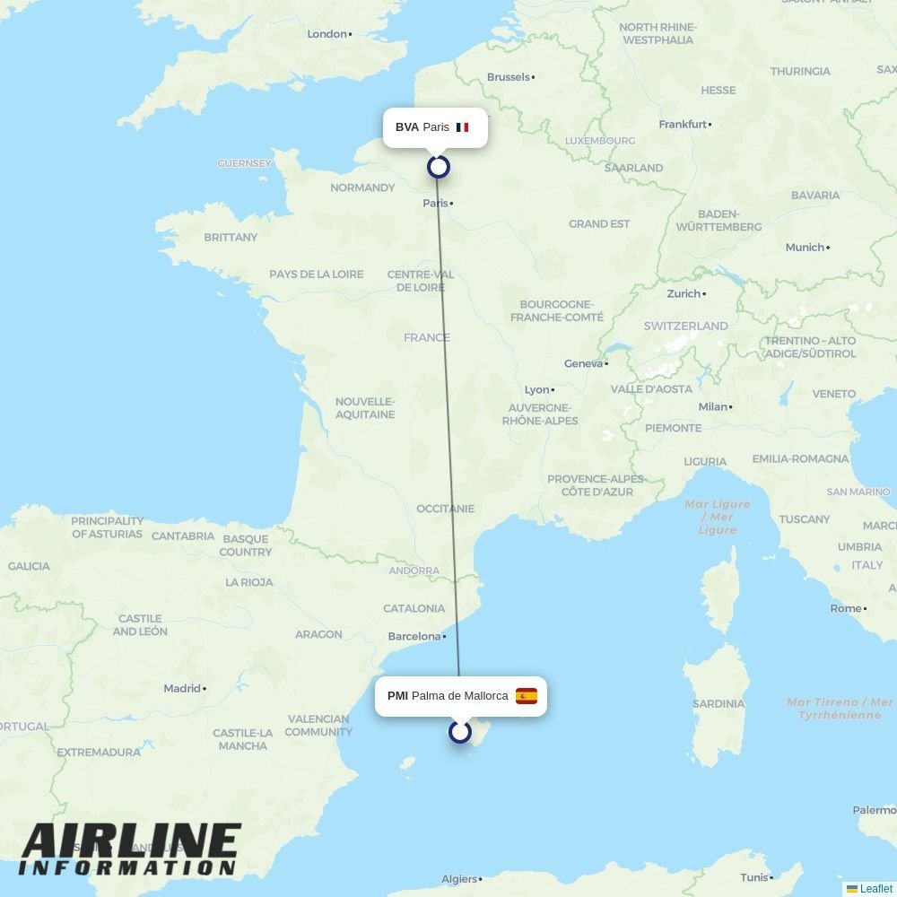 Airlines with flights from Palma de Mallorca to Paris (PMI to BVA ...