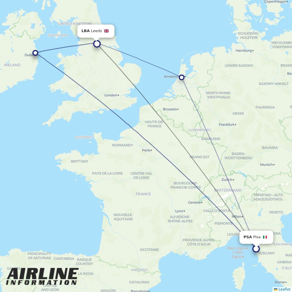 Airlines with flights from Pisa to Leeds (PSA to LBA) | Airline Information