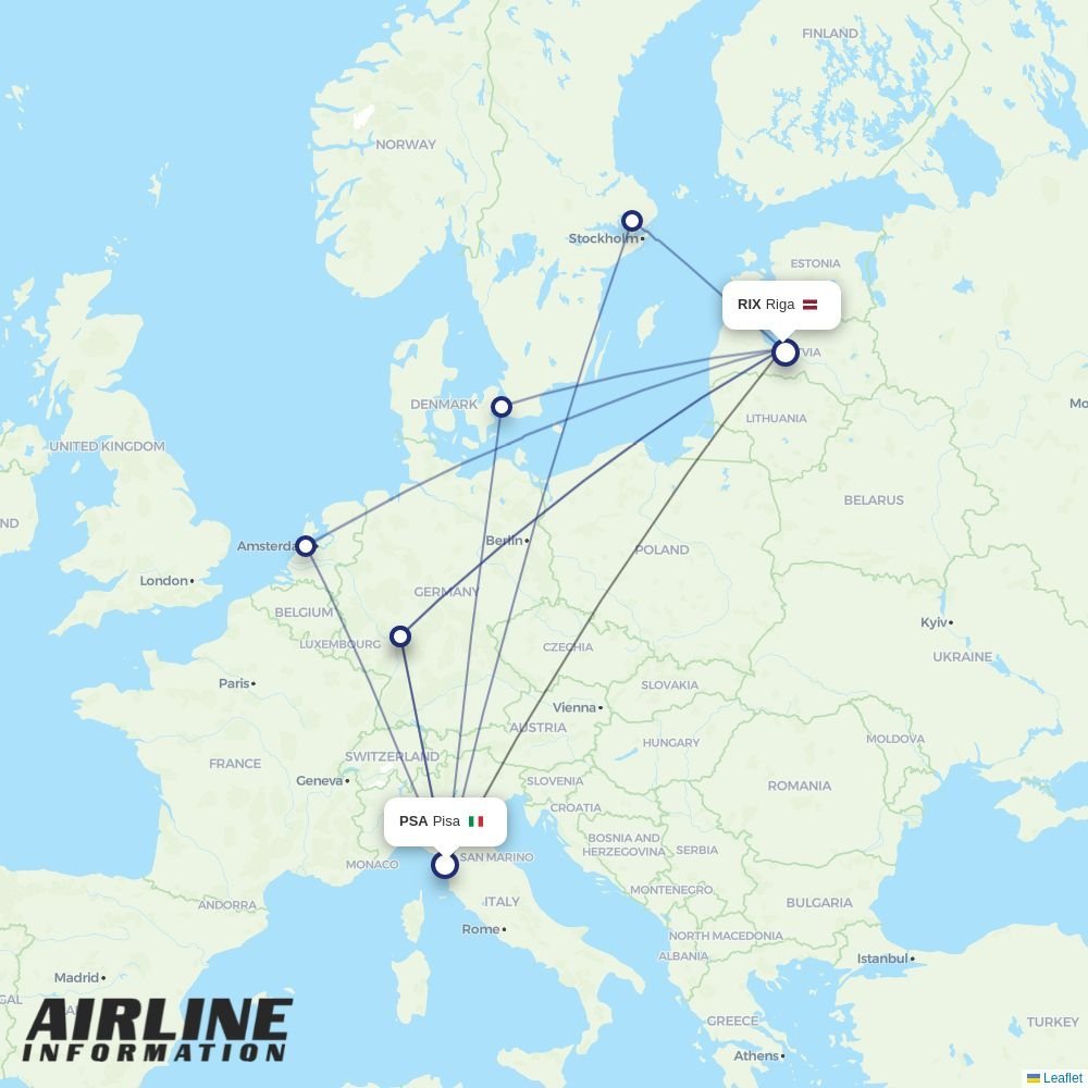 Airlines with flights from Pisa to Riga (PSA to RIX) | Airline Information