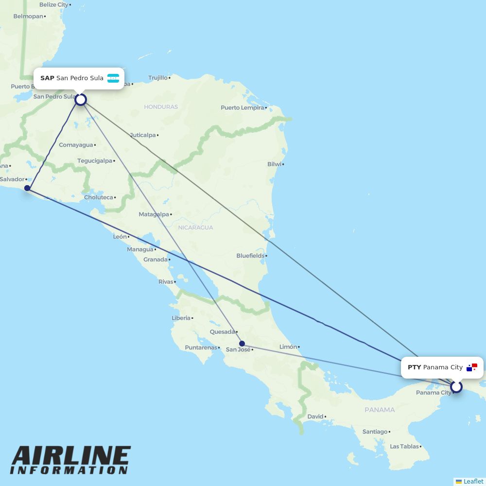 Airlines with flights from Panama City to San Pedro Sula (PTY to SAP ...