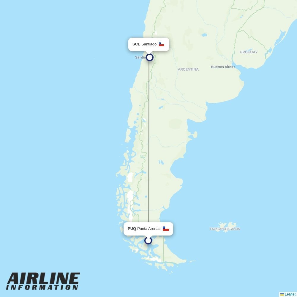 Airlines with flights from Punta Arenas to Santiago (PUQ to SCL ...