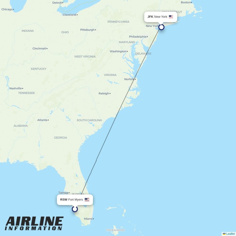 Airlines with flights from Fort Myers to New York (RSW to JFK ...