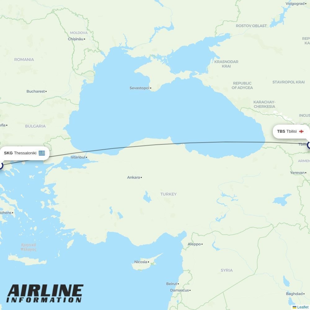 Airlines with flights from Thessaloniki to Tbilisi (SKG to TBS ...