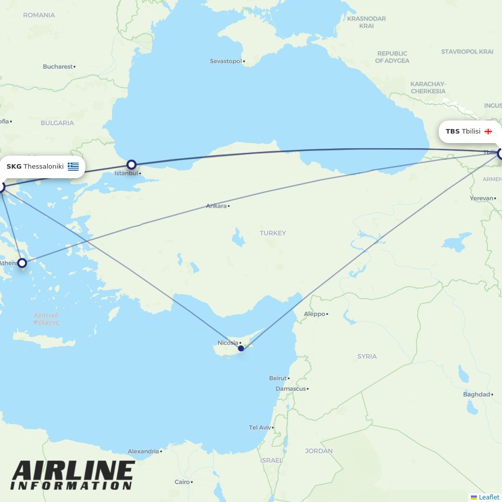 Airlines with flights from Thessaloniki to Tbilisi (SKG to TBS ...